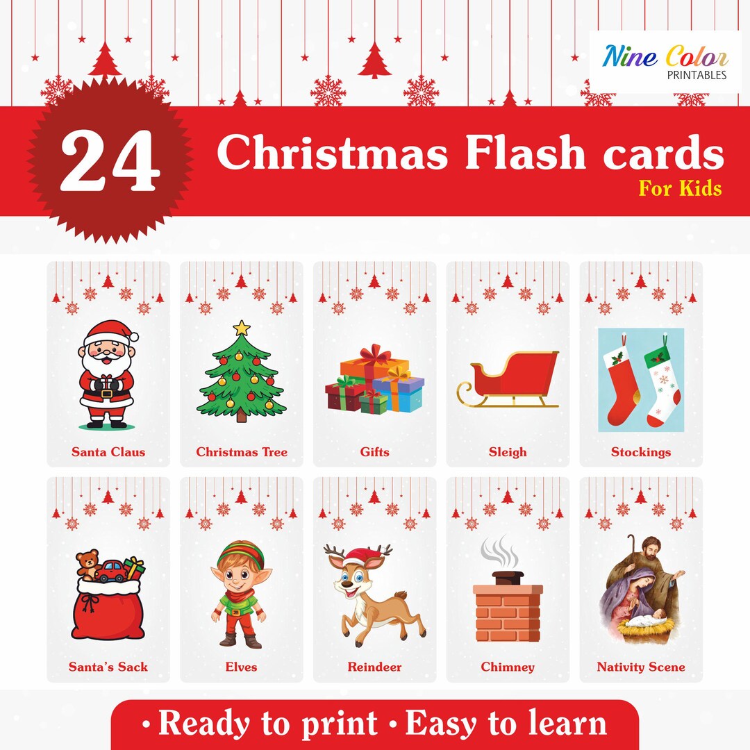 24 Printable Christmas Flashcards | Holiday Vocabulary Cards | Kids ...