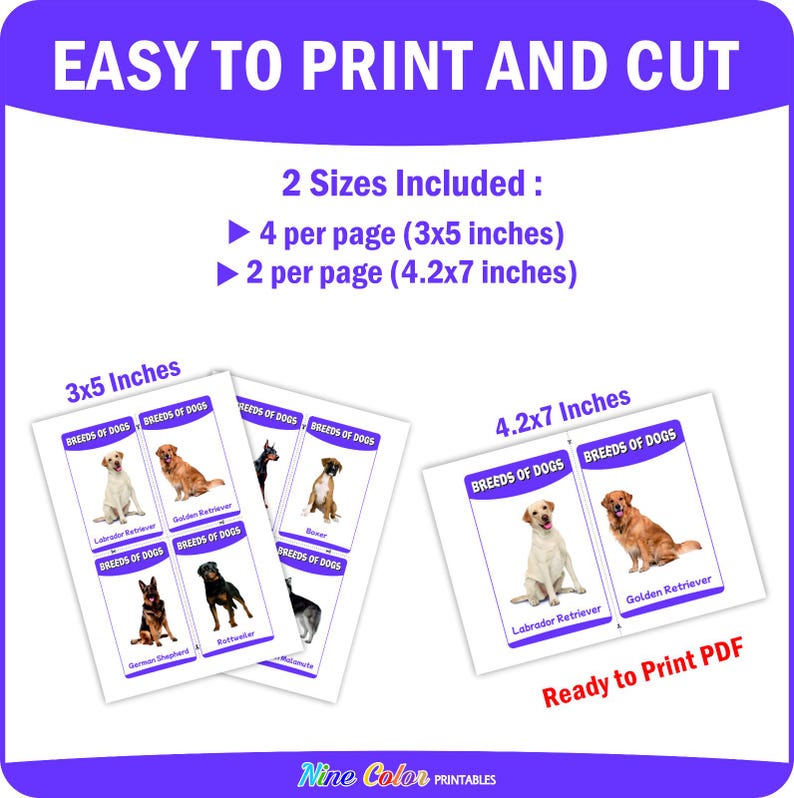 Dog Breeds Flashcards | 72 Animal Learning Cards (PDF) - Etsy