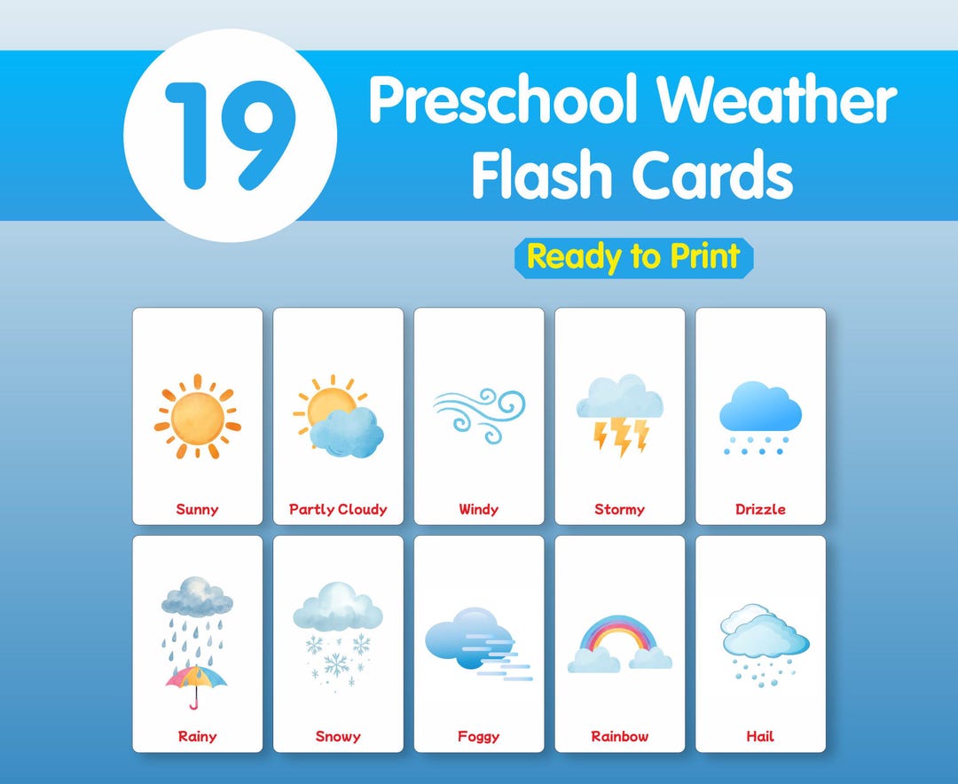 Printable Weather Flashcards: Montessori Learning Cards (digital ...