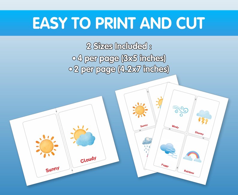 Printable Weather Flashcards: Montessori Learning Cards (digital ...