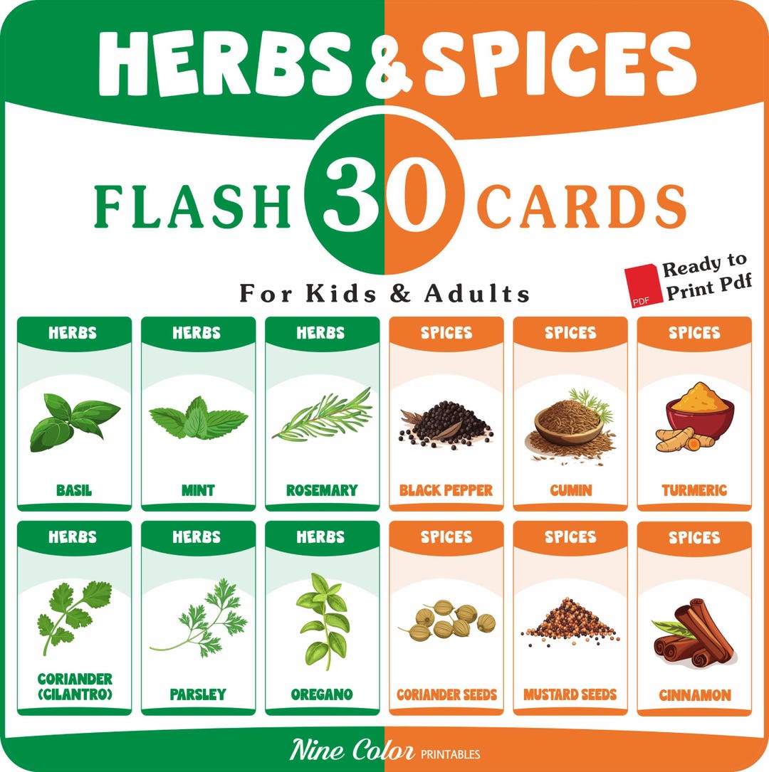 Herbs & Spices Flashcards | Montessori Kitchen Learning (digital ...