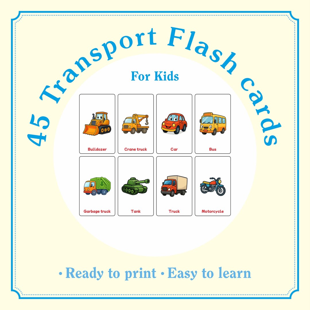 Printable Transport Flashcards: Vehicle Learning Cards for Kids (PDF ...