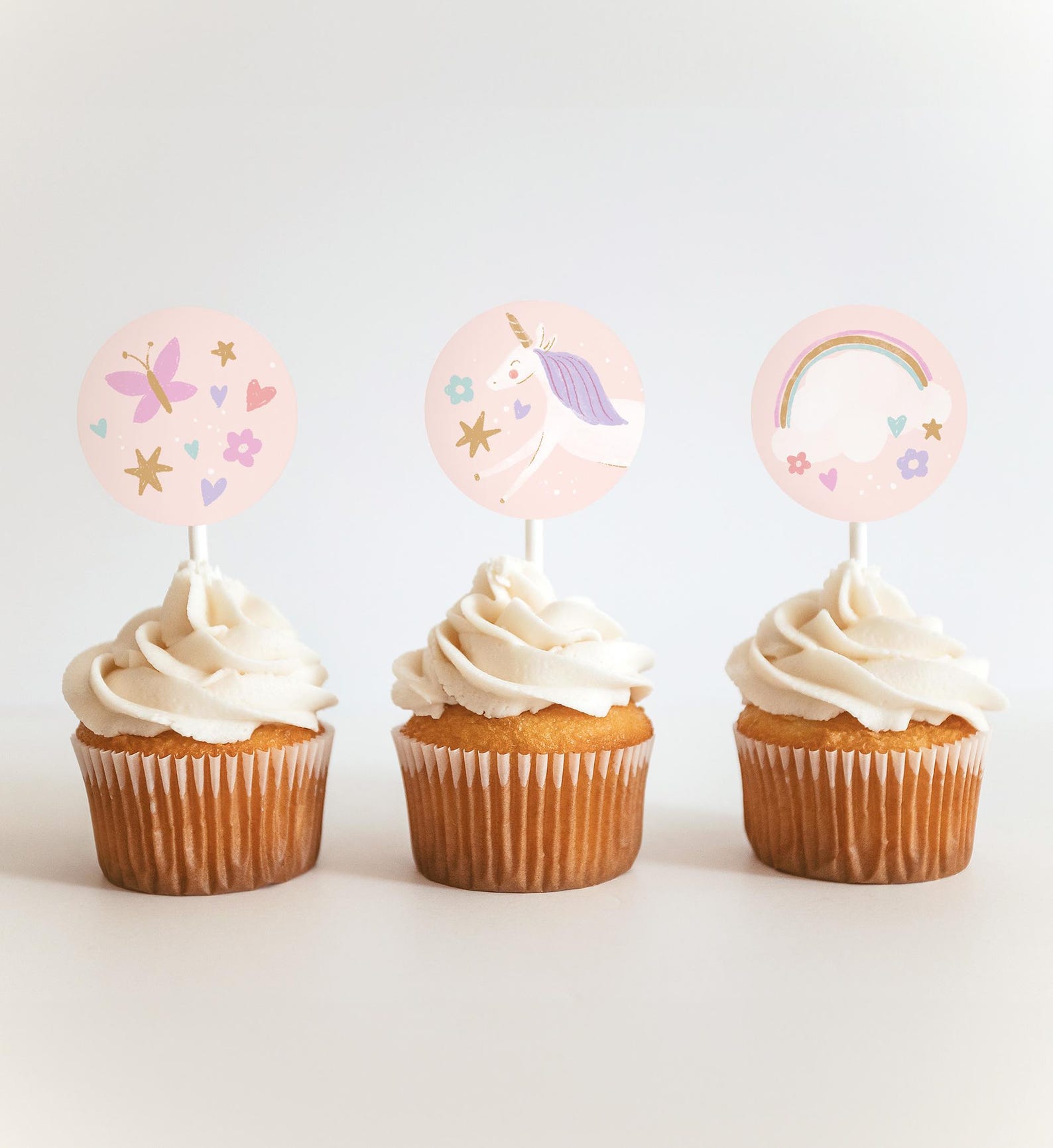 Unicorn Birthday Cupcake Toppers, Digital Download, Round Cake Toppers ...