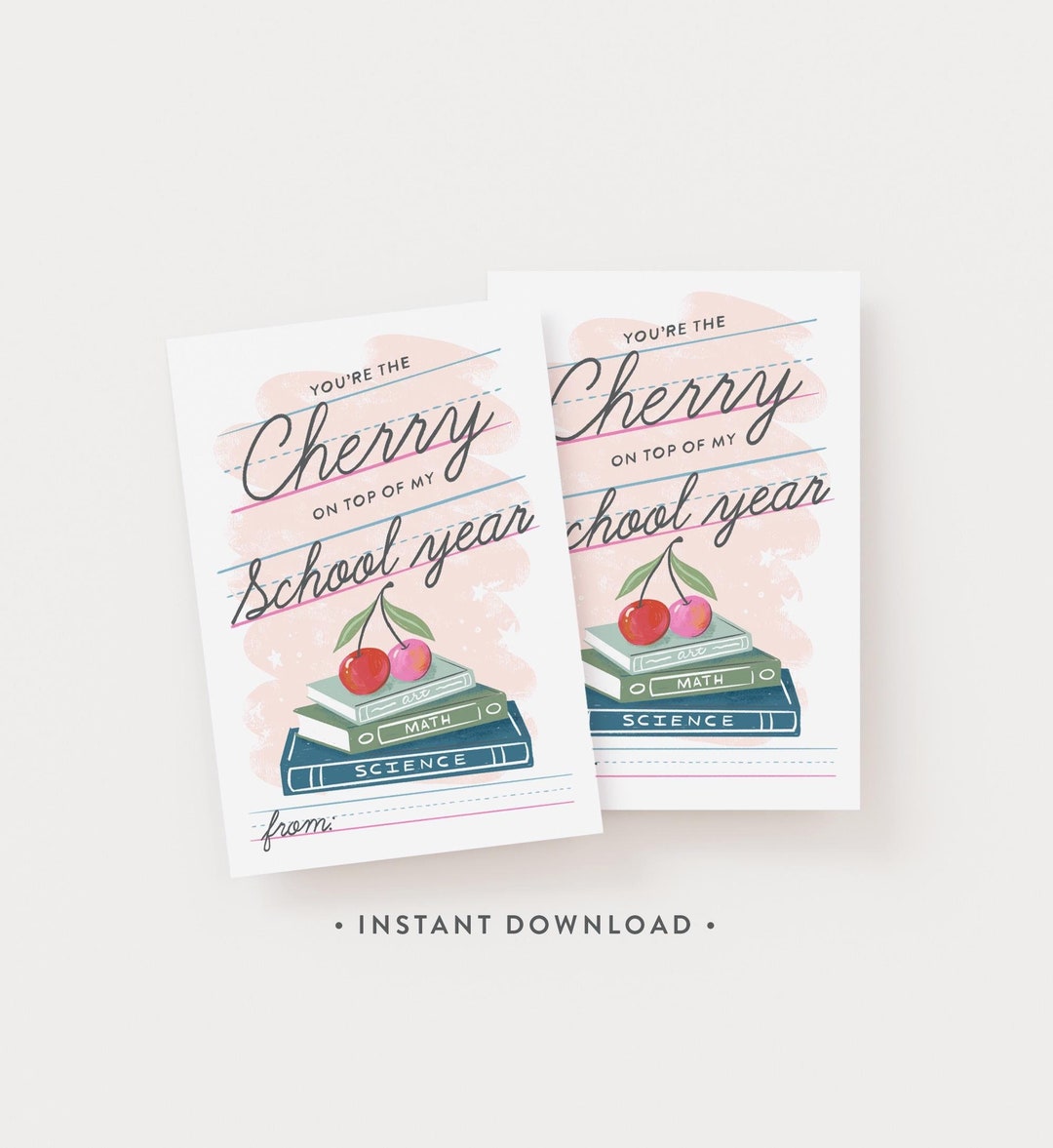 Teacher Appreciation Cherry Tag, Teacher Thank You Card, End of Year ...