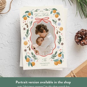 Orange Christmas Card, Holiday Bow, Family Photo Custom Template, Warm ...