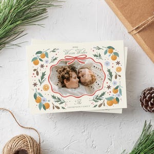 Orange Christmas Card, Holiday Bow, Family Photo Custom Template, Warm ...