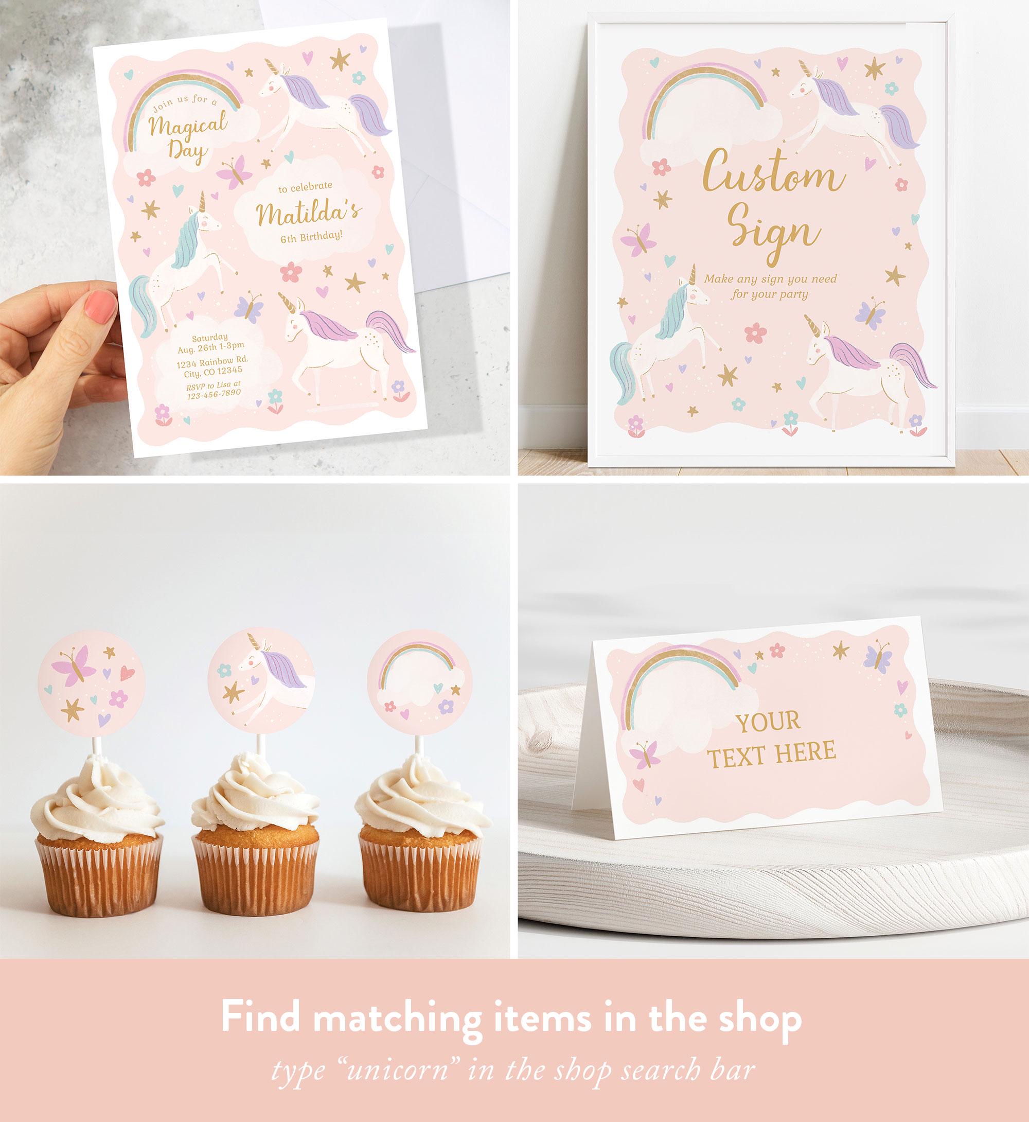 Unicorn Birthday Food Label Template, Editable Tent Card, Rainbow ...