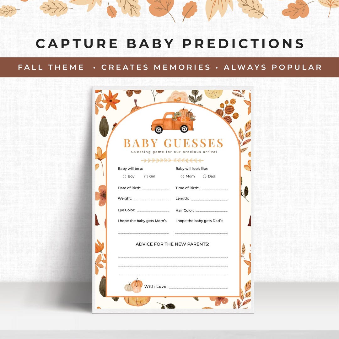 Autumn Harvest Truck Baby Shower Game, Fall Baby Predictions Card ...