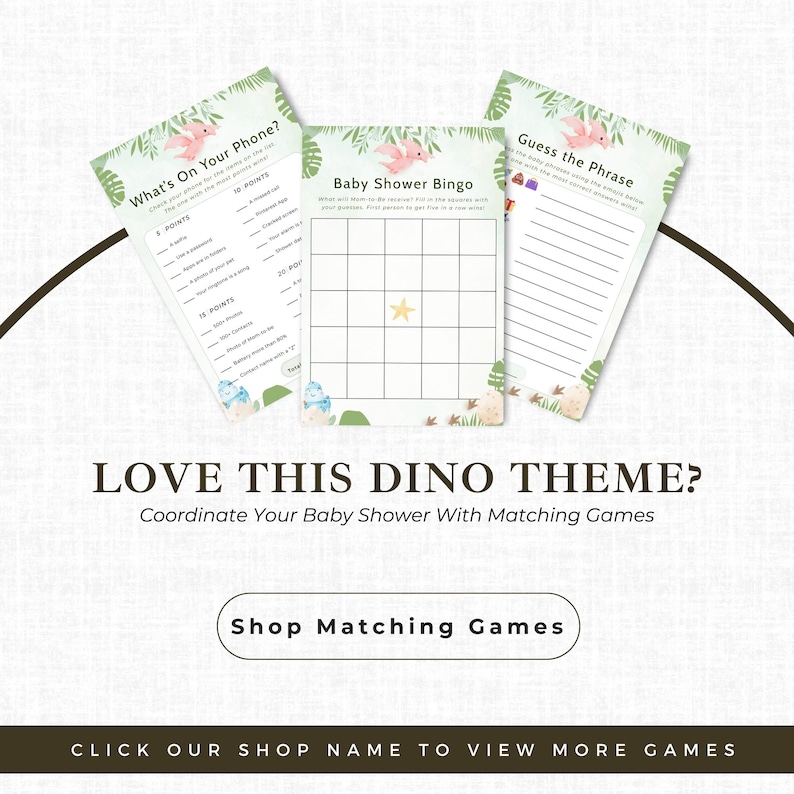 Dinosaur Baby Shower Bingo Game, Printable Dino Activity, Digital ...