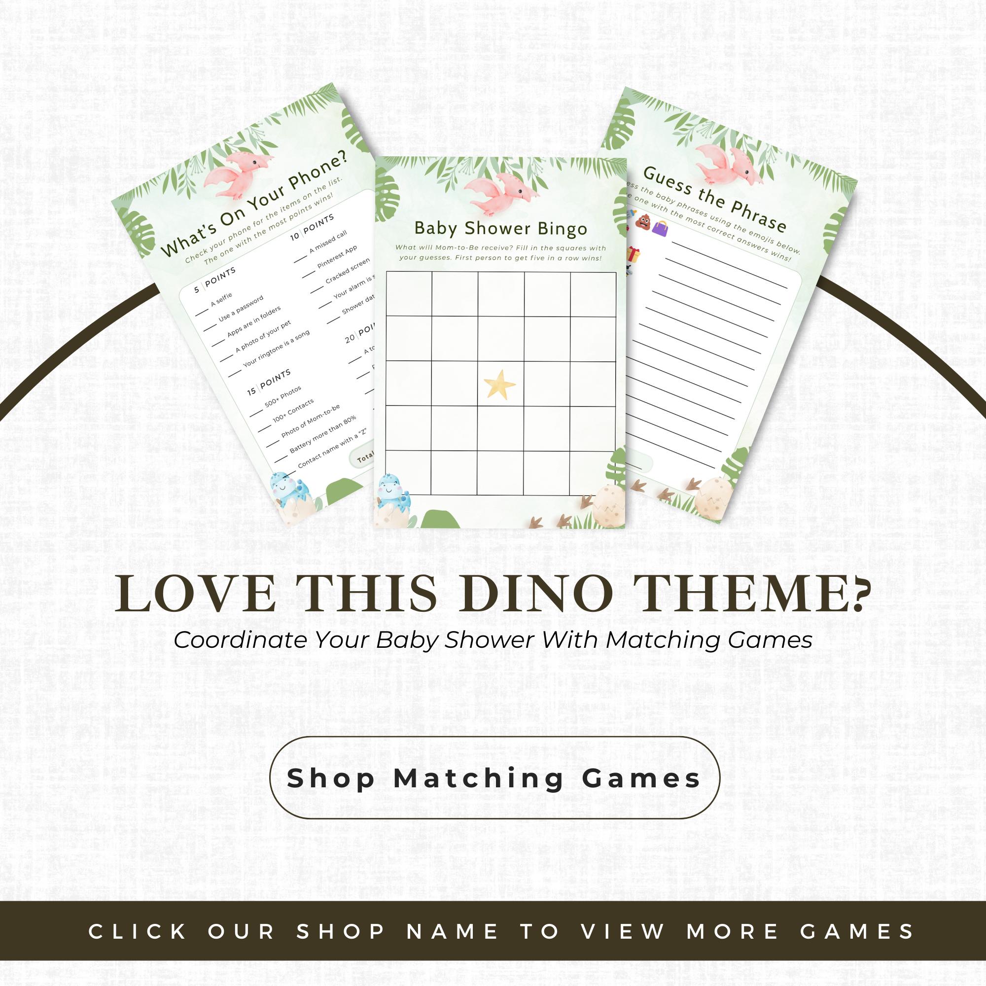 Dinosaur Baby Shower Bingo Game, Printable Dino Activity, Digital ...