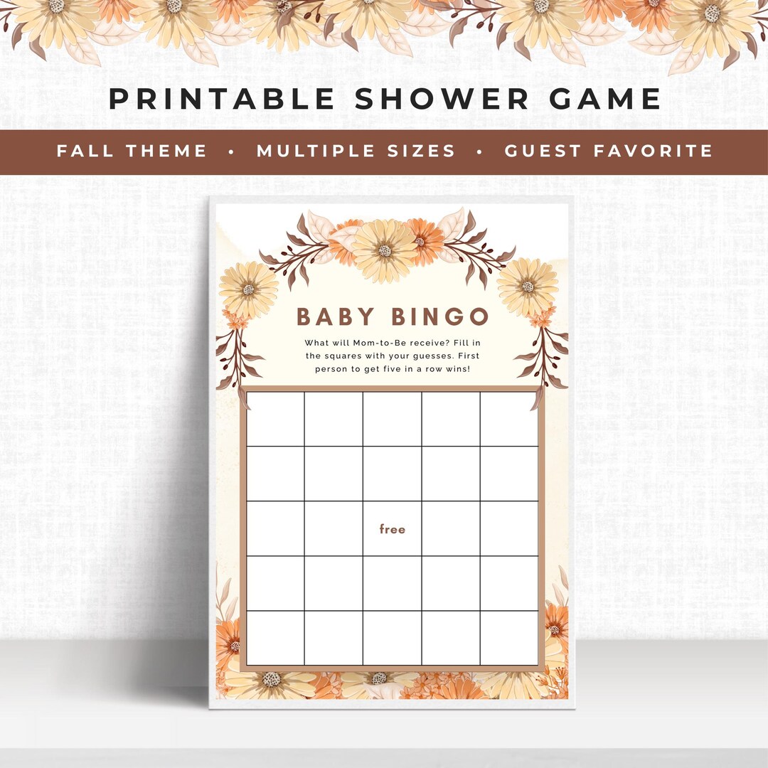 Fall Baby Shower Bingo Game Printable, Autumn Floral Baby Bingo Cards ...