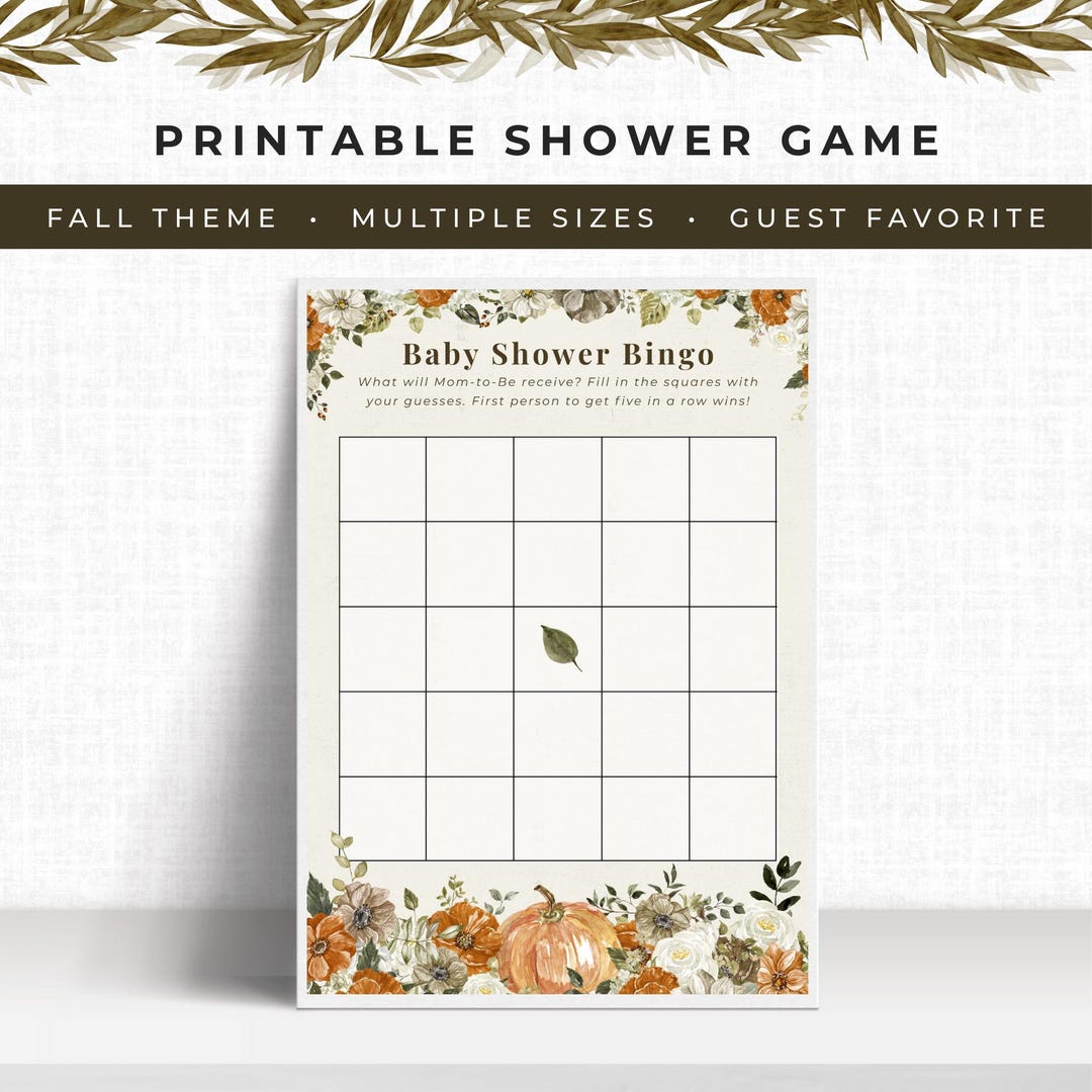 Fall Baby Shower Bingo Game Printable, Pumpkin and Floral Bingo Cards ...