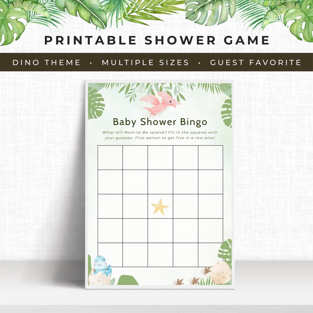 Dinosaur Baby Shower Bingo Game, Printable Dino Activity, Digital ...