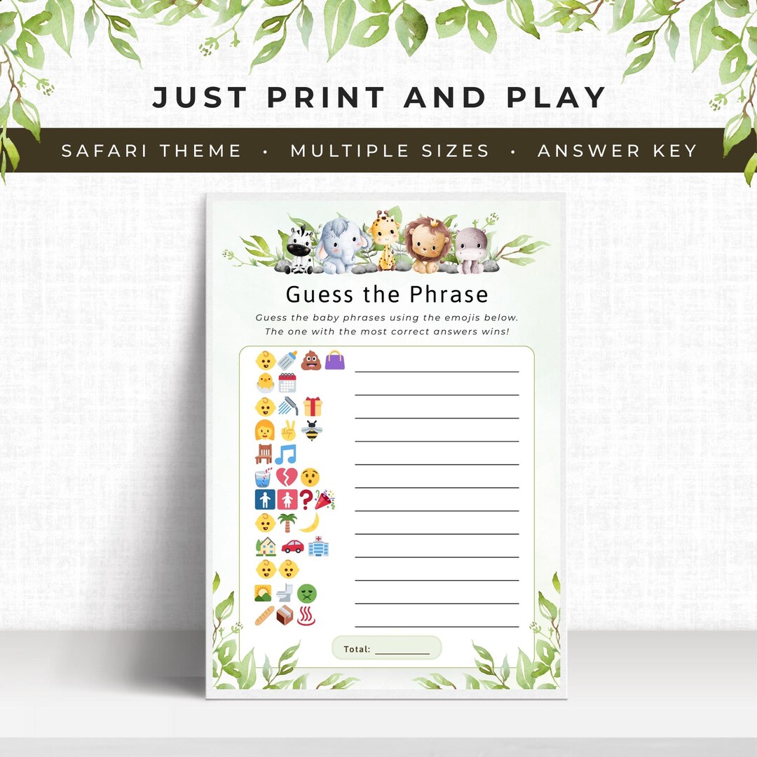 Safari Baby Shower Emoji Pictionary Game, Baby Phrase Emoji Pictionary ...