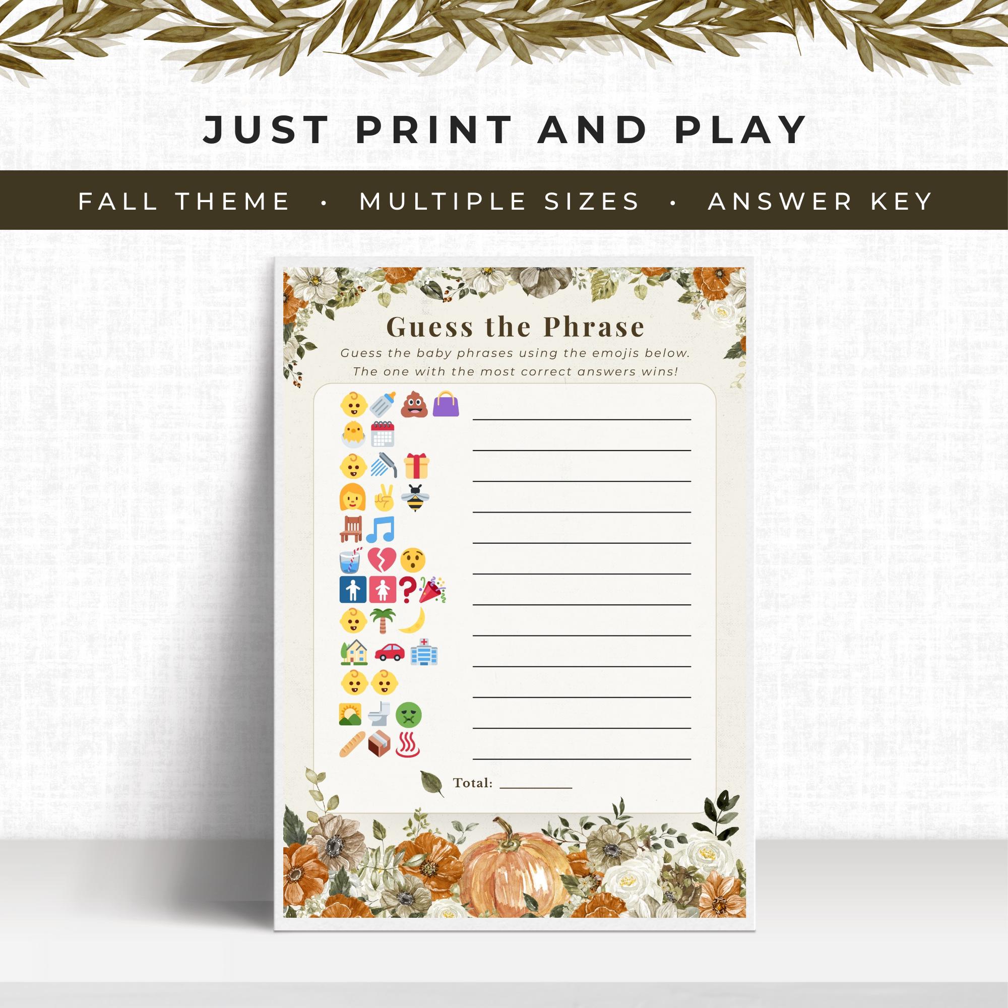 Fall Baby Shower Emoji Game, Baby Shower Guessing Game Printable ...
