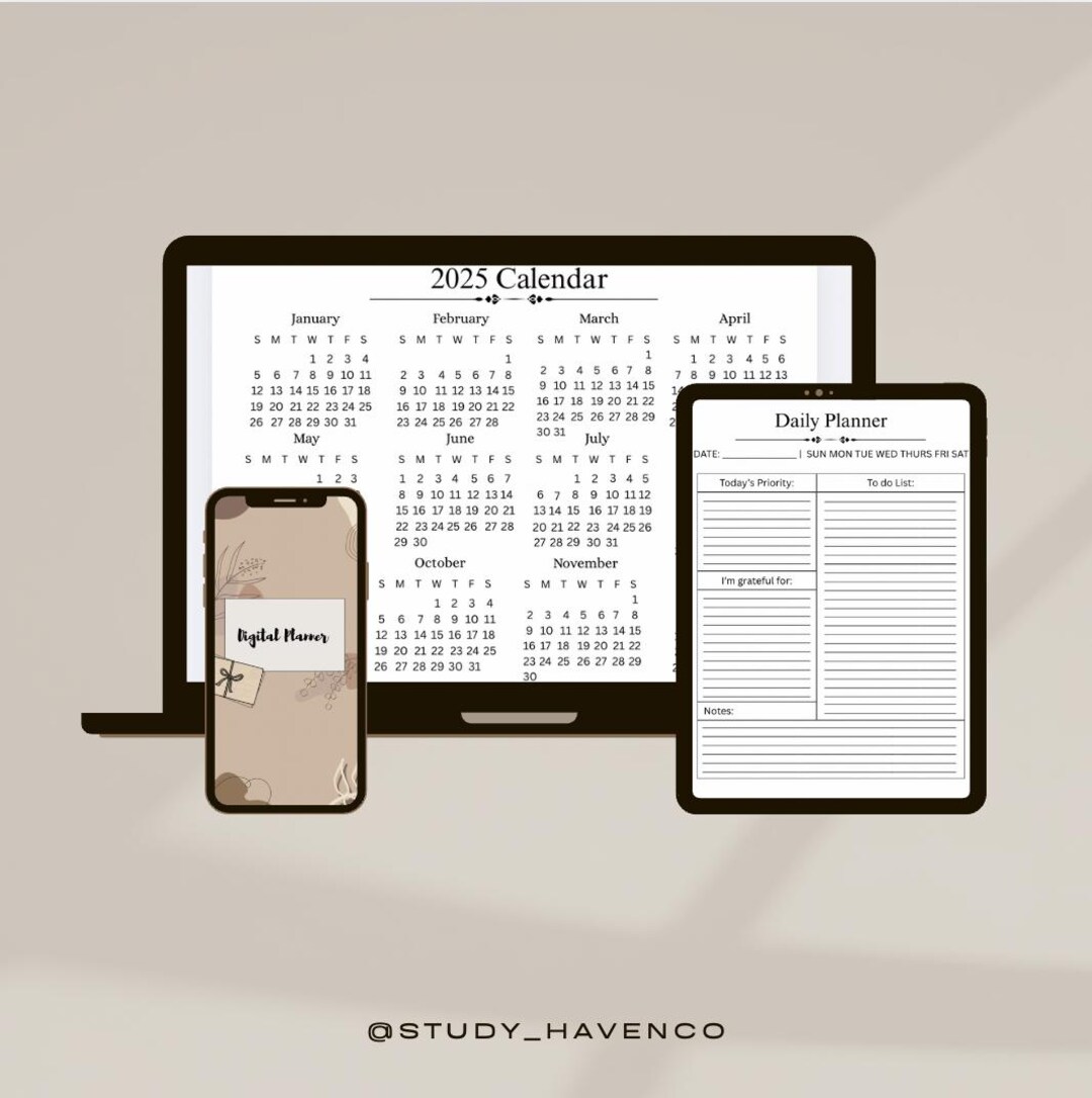 Digital Daily Weekly Monthly | 2025 - 2027 Hanging Calendar Included ...