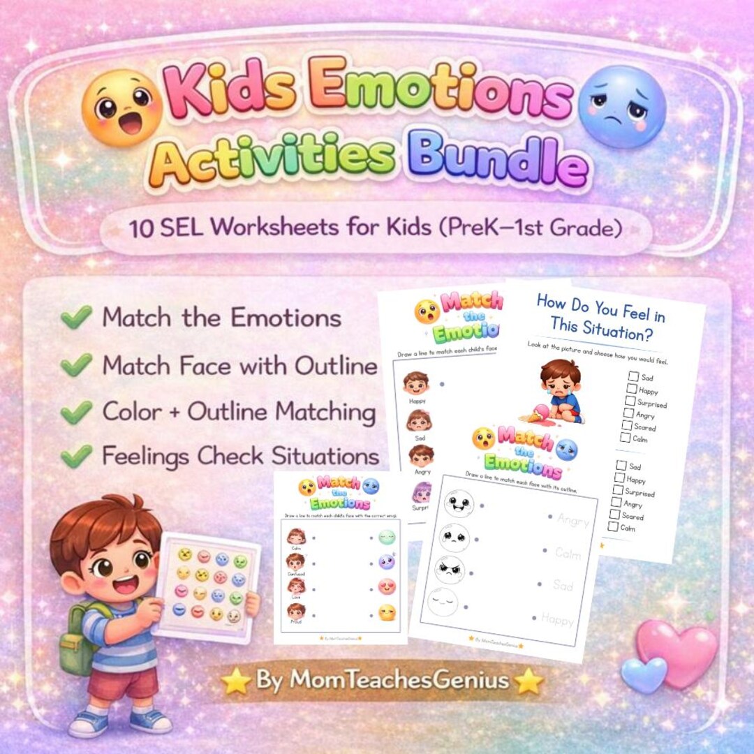 Kids Emotions Worksheets Bundle | Match the Emotions | Feelings ...