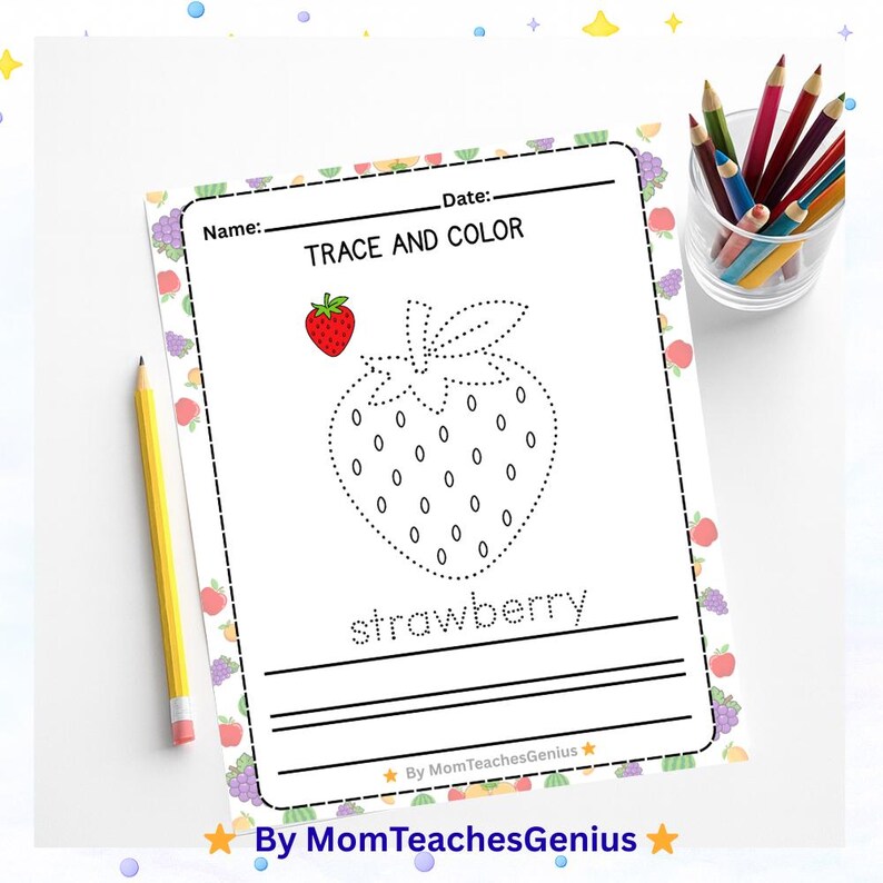 Trace and Color Worksheets | Fruit Tracing Pages for Preschool | Fine ...
