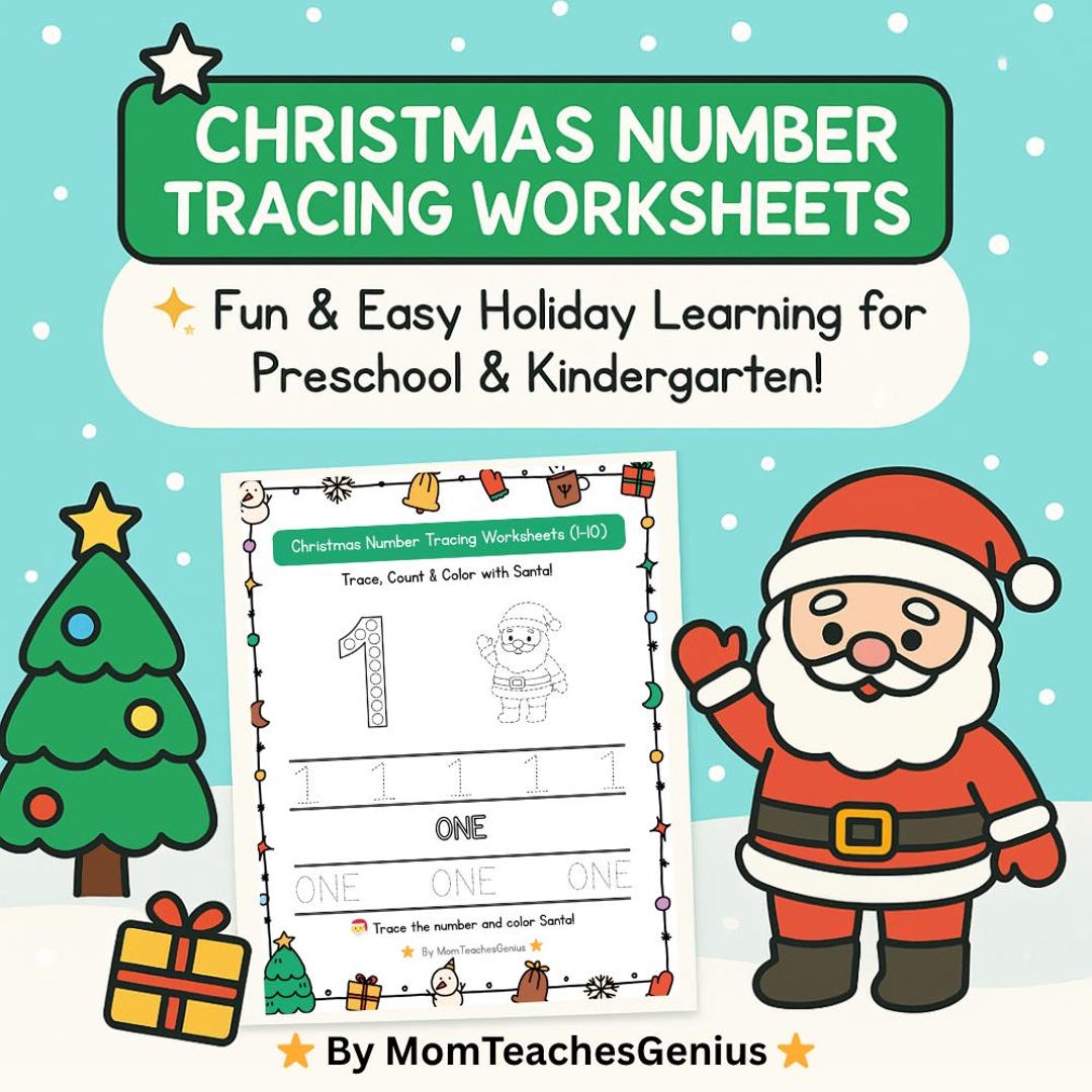 Christmas Number Tracing Worksheets 1-10 | Holiday Math (instant ...