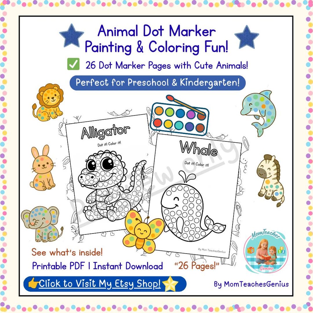 Animal Dot Marker Worksheets: Fine Motor Skills Printable Pack (PDF) - Etsy