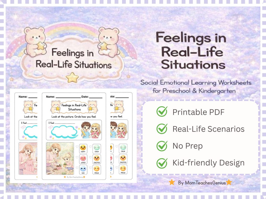 Feelings in Real-life Situations | Social Emotional Learning Worksheets ...