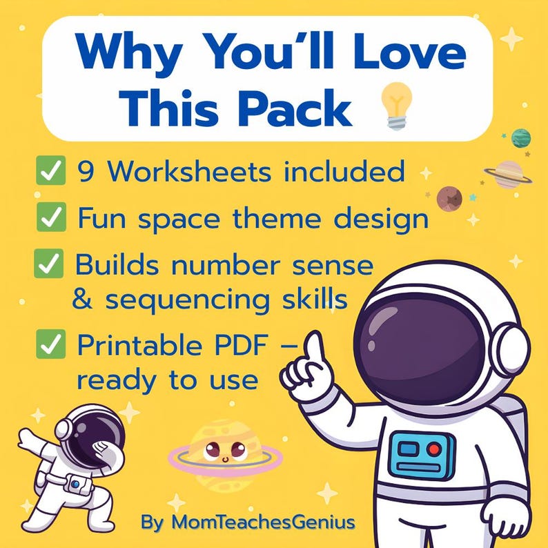 Number Ordering Worksheets Space Theme | Counting 1 to 10 | Preschool ...