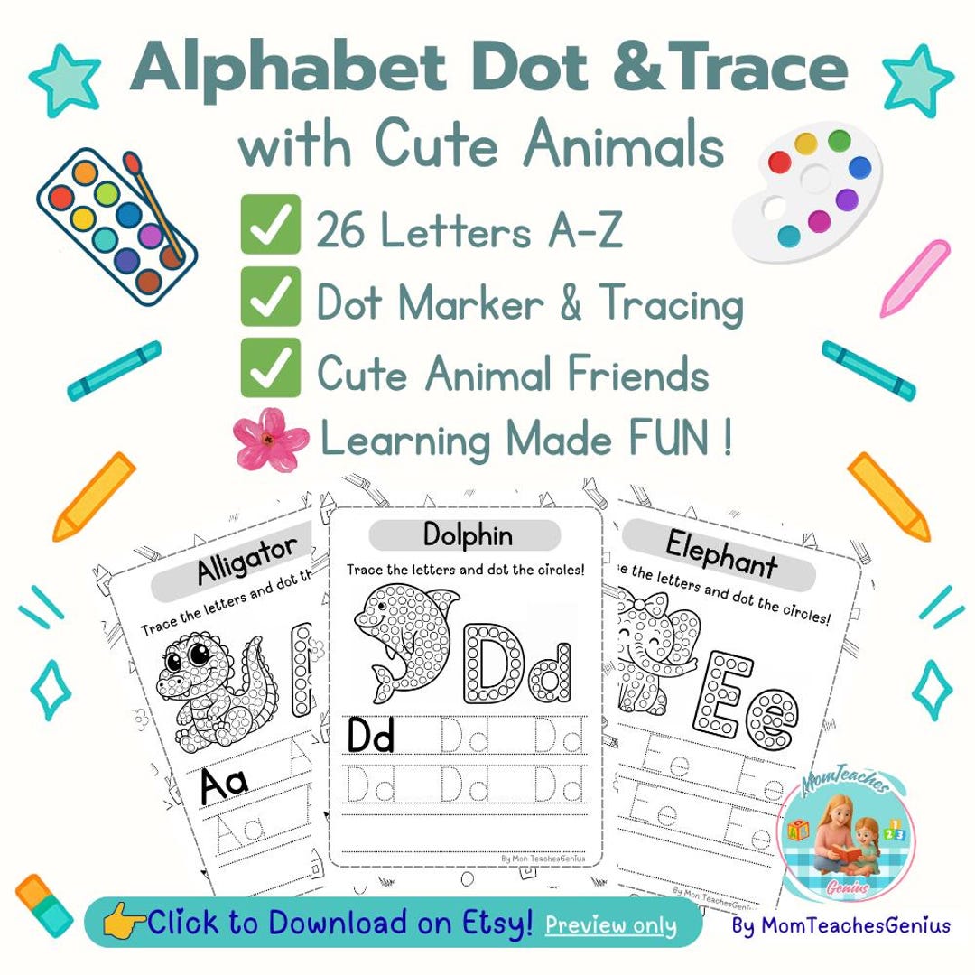 Alphabet Dot and Trace Worksheets | A–Z Animal Letter Tracing ...