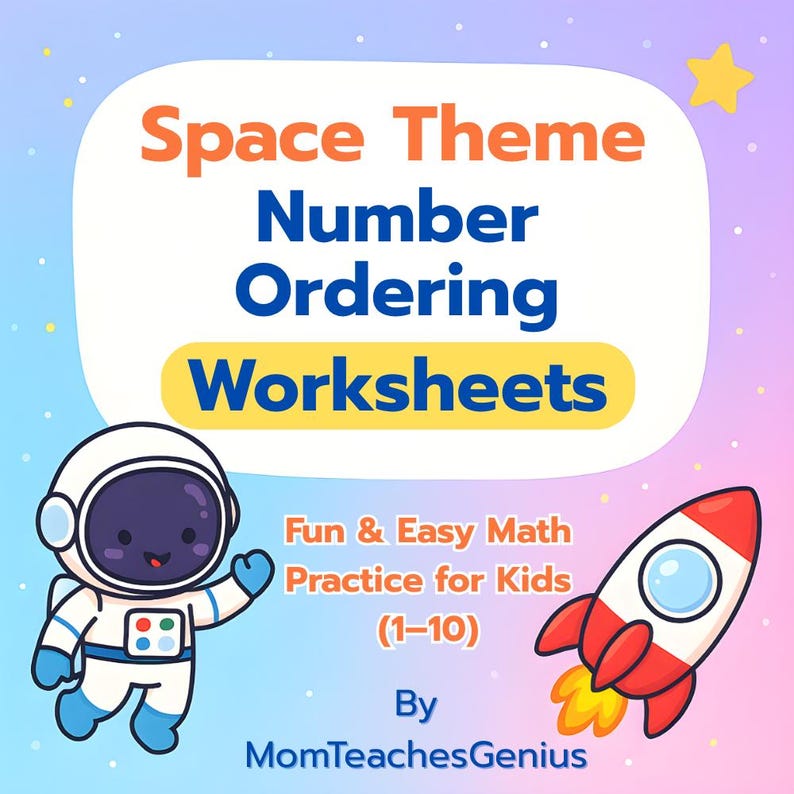 Number Ordering Worksheets Space Theme | Counting 1 to 10 | Preschool ...