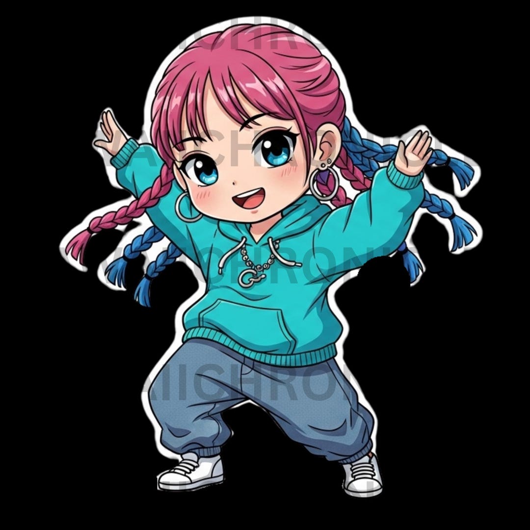 Urban Streetwear Teen Chibi Fashion Girl Trendy Cartoon Hip Hop Vibe ...