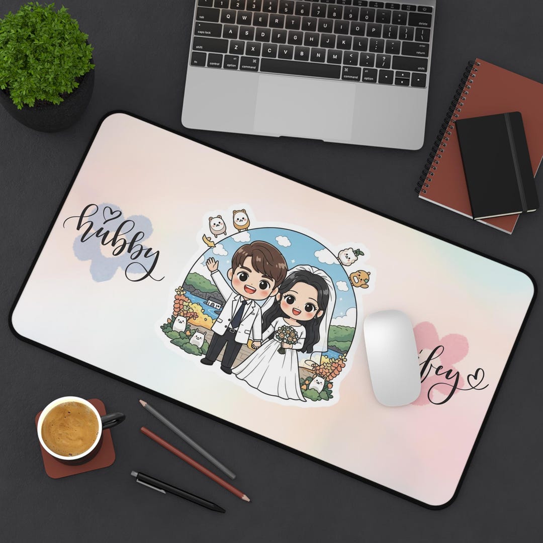 Just Married Chibi Couple Wedding Desk Mat Cute Couple Desk Pad ...