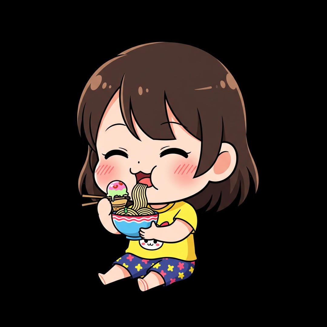 Noodle Lover Kawaii Chibi Anime Cute Foodie Baby Adorable Girl Digital ...