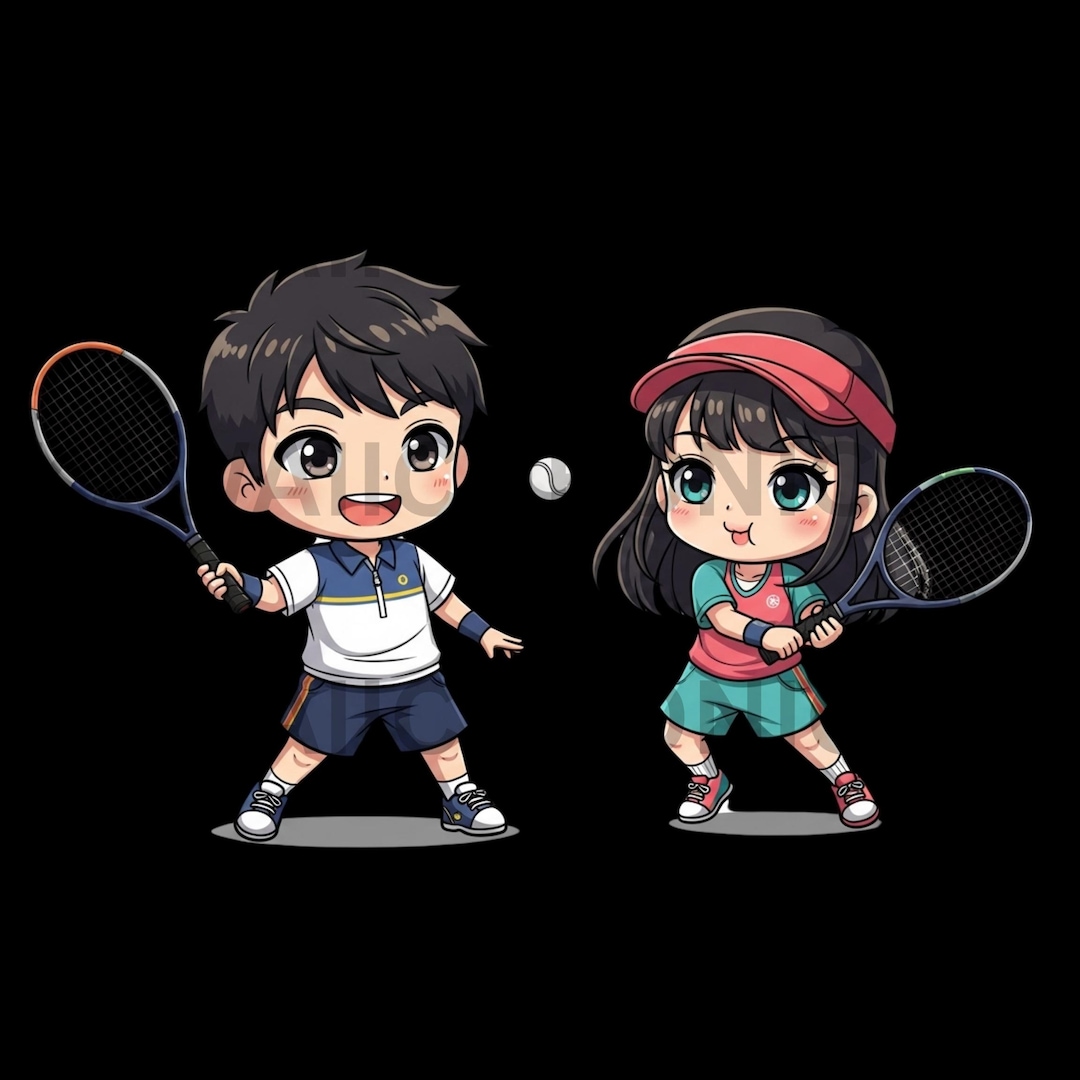 Joyful Tennis Chibi Couple Summer Fun Sport Cute Friend Kawaii Anime ...