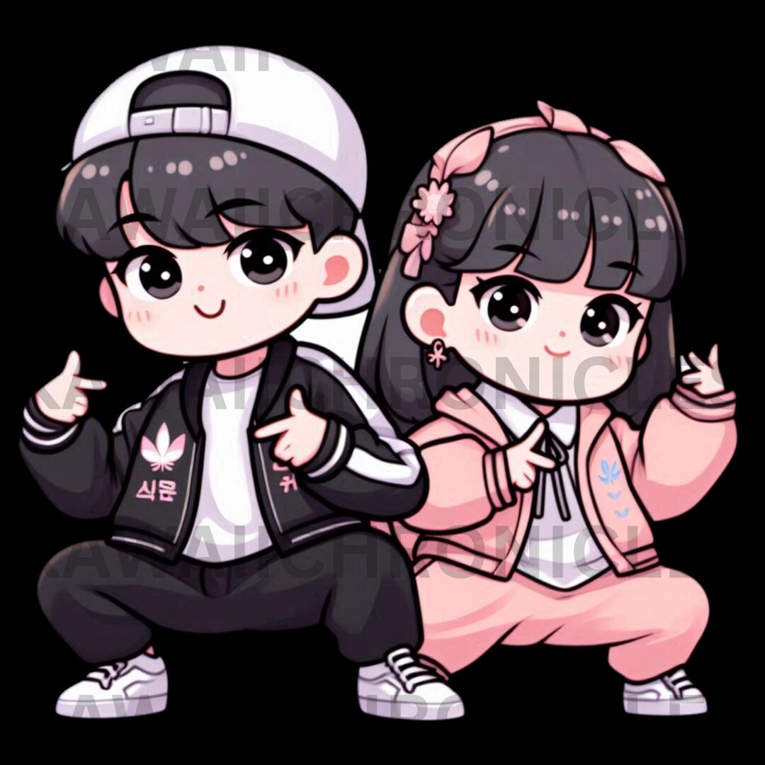 Joyful Chibi Friend Kawaii Fun Dancer Cool Hiphop Couple Anime Digital ...