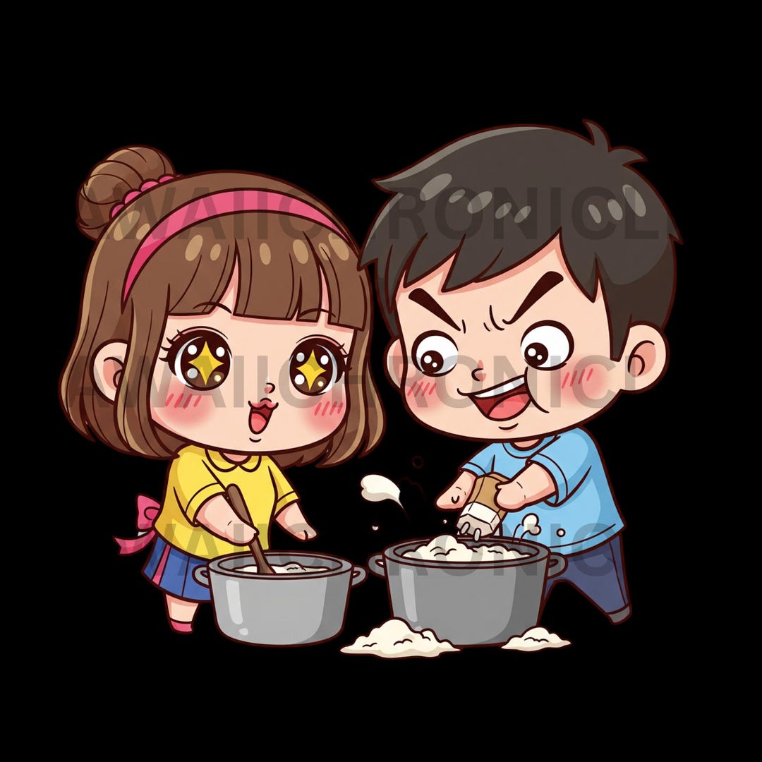 Chibi Couple Cooking PNG Clipart: Kawaii Anime Digital Art (printable ...