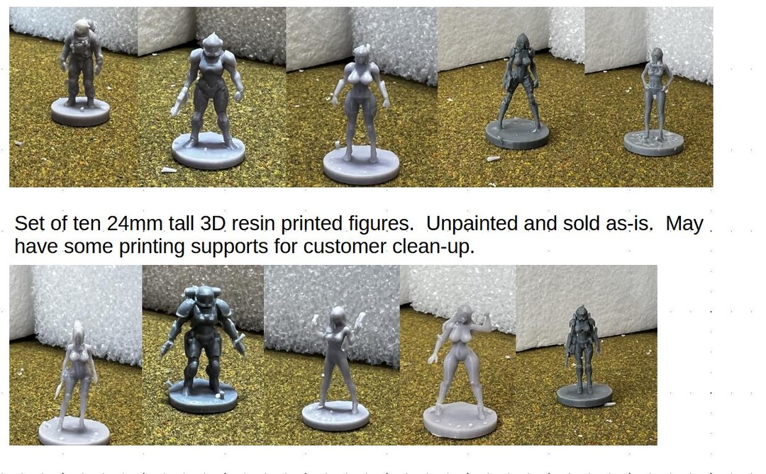 Fantasy Female 3D Printed 24mm Figure Set - 10 Unpainted Figures for ...