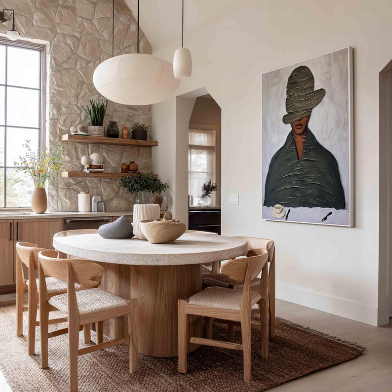 Original Coffee Man Canvas Painting, Abstract Portrait Art, Retro Wall ...
