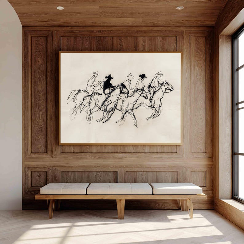 Original Cowboy Horse Oil Painting, Large Framed Canvas, Western Wall ...