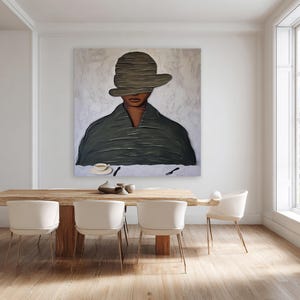 Original Coffee Man Canvas Painting, Abstract Portrait Art, Retro Wall ...