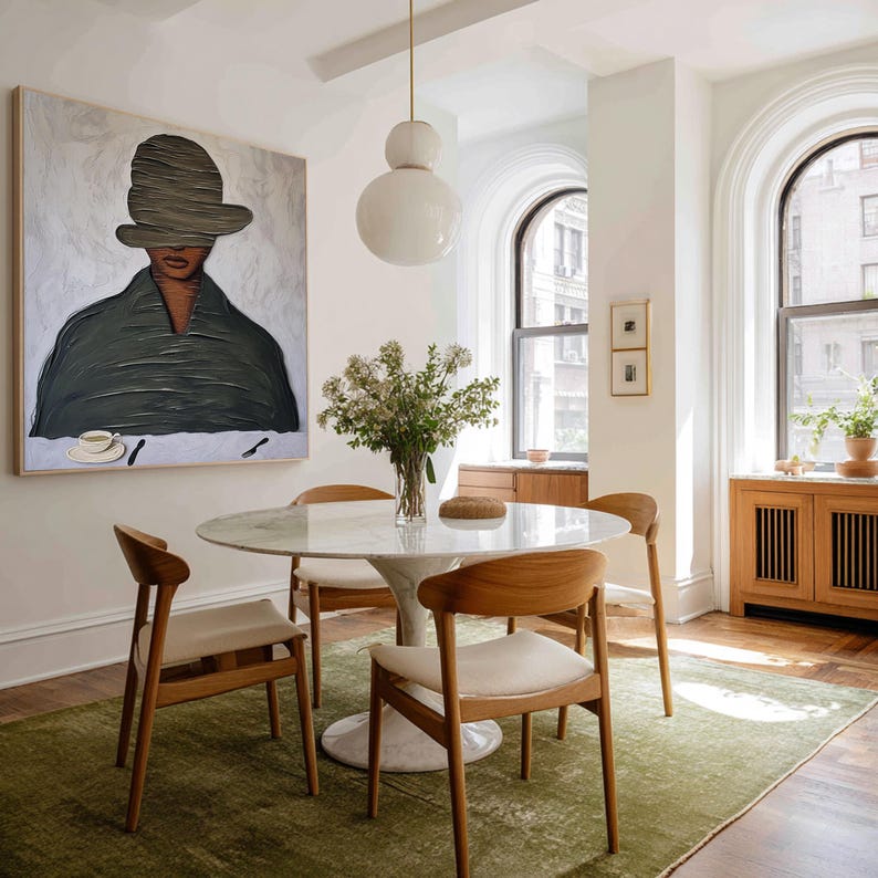 Original Coffee Man Canvas Painting, Abstract Portrait Art, Retro Wall ...