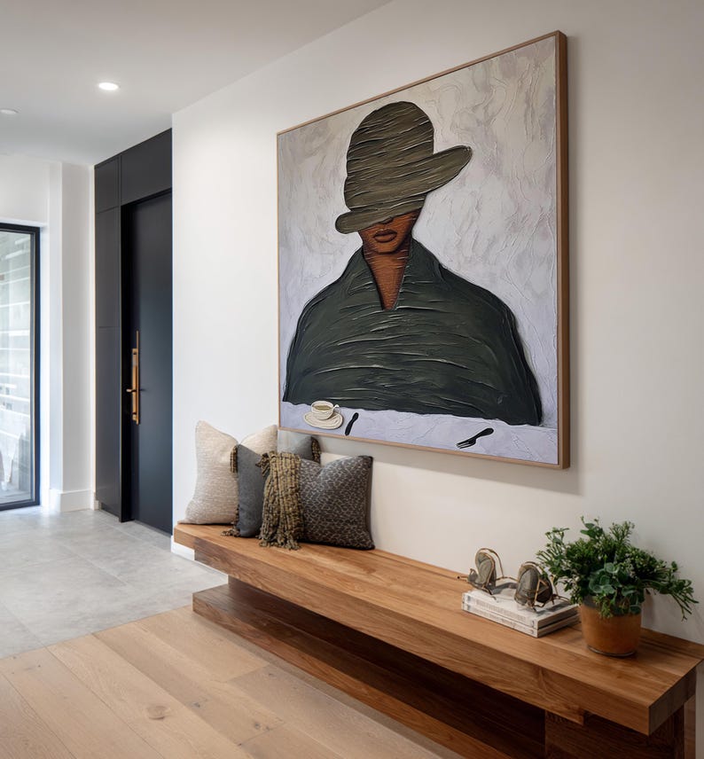 Original Coffee Man Canvas Painting, Abstract Portrait Art, Retro Wall ...