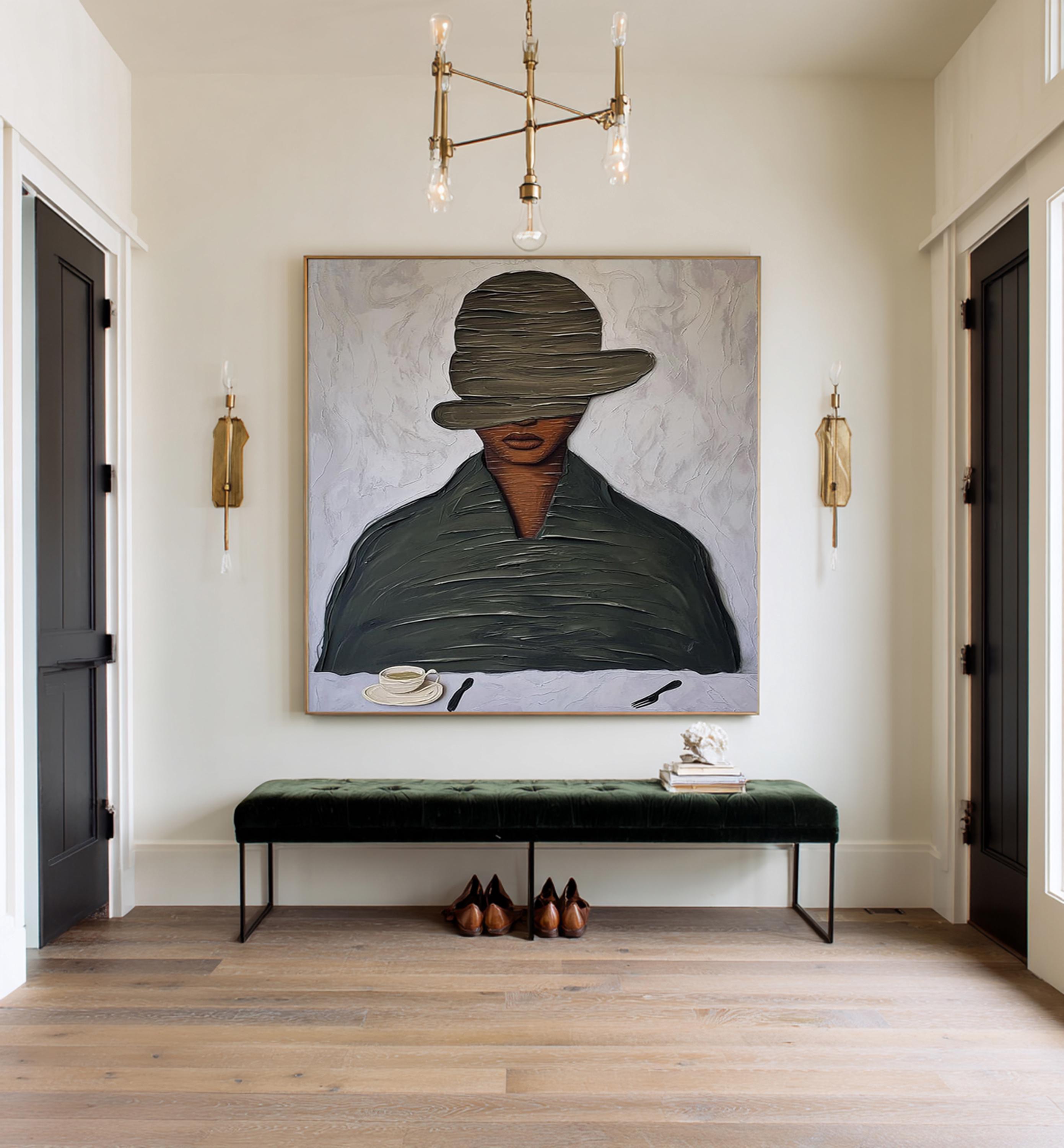 Original Coffee Man Canvas Painting, Abstract Portrait Art, Retro Wall ...