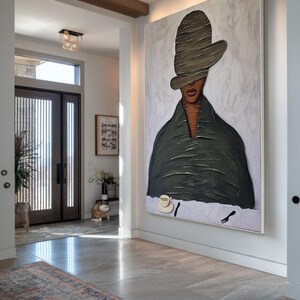 Original Coffee Man Canvas Painting, Abstract Portrait Art, Retro Wall ...
