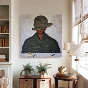 Original Coffee Man Canvas Painting, Abstract Portrait Art, Retro Wall ...