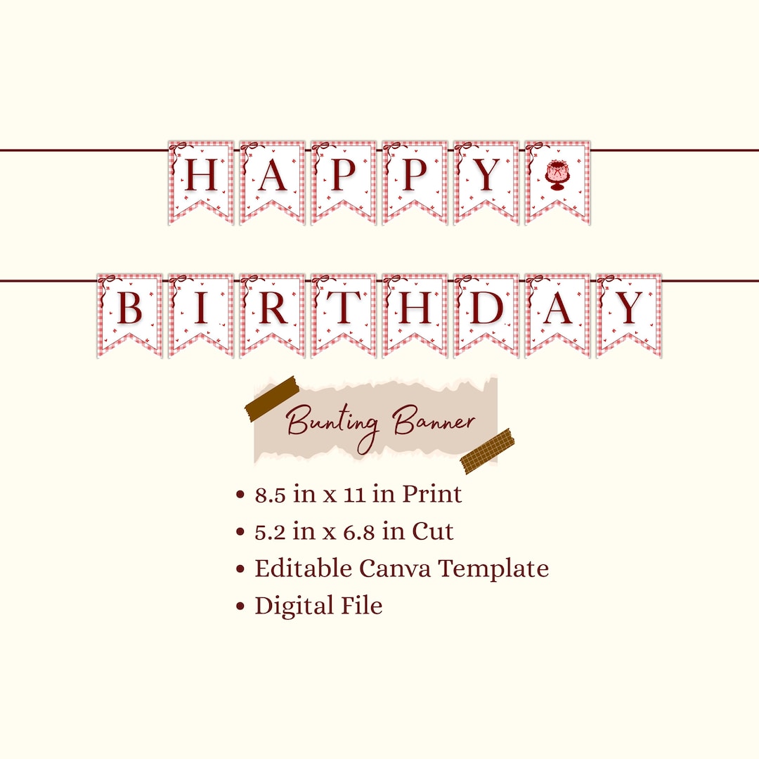 Red Birthday Banner Template Editable Canva Digital Download | Red ...