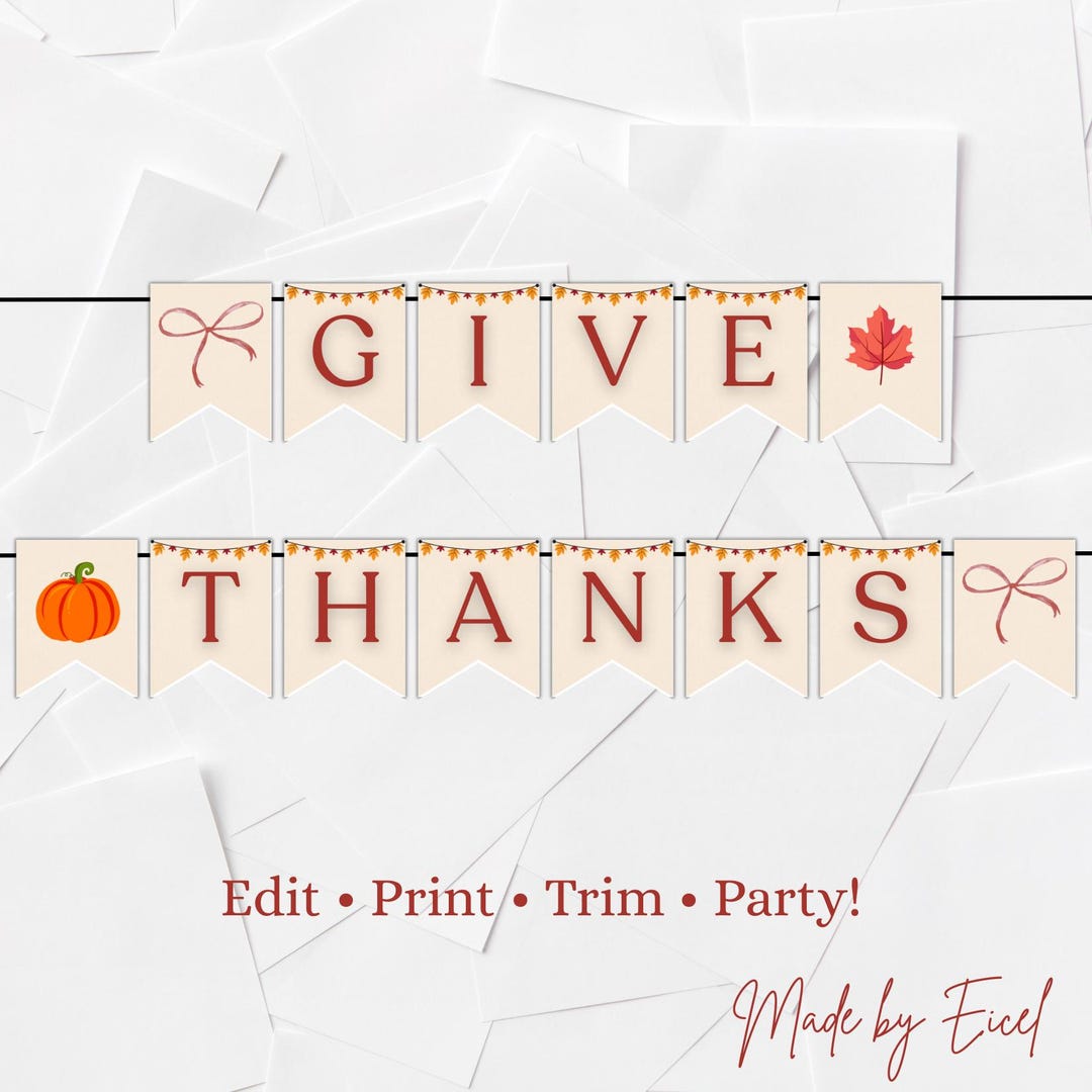 Printable Thanksgiving Banner: Beige Cream & Red Fall Garland (PDF File ...