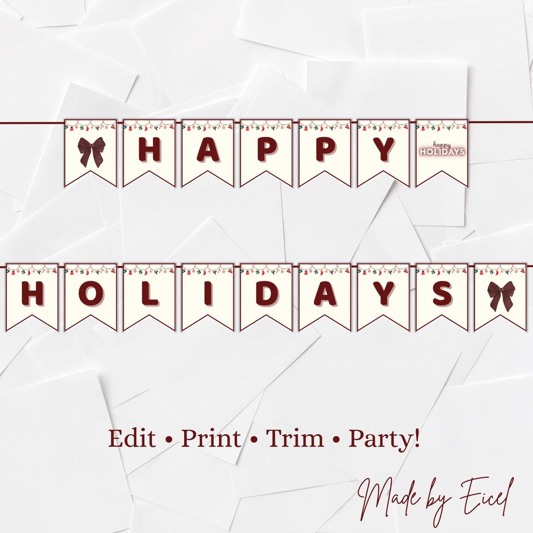 Burgundy & Cream Holiday Banner Printable | Christmas Party DIY Bunting ...