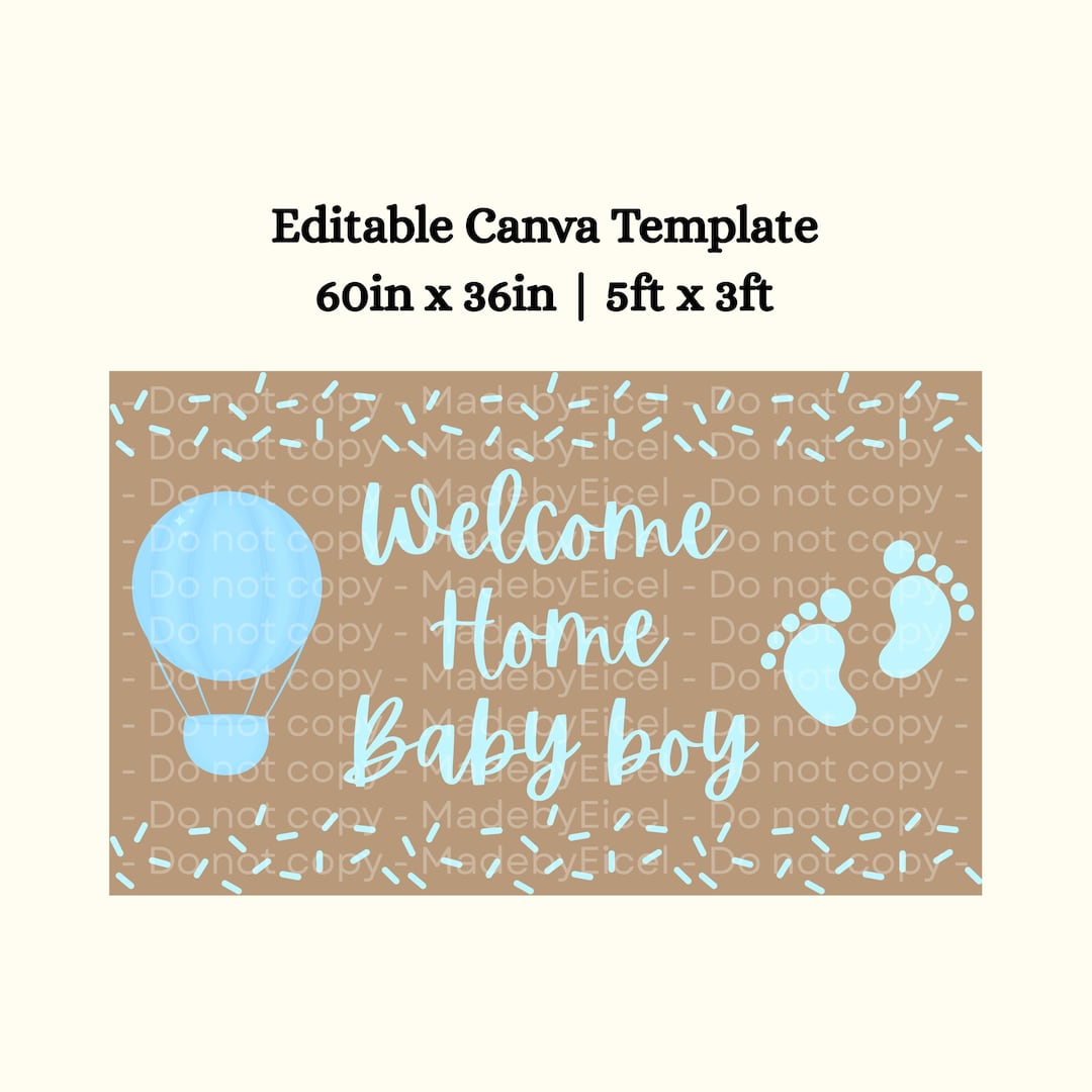 Warm Beige & Baby Blue Welcome Home Baby Boy Banner | Editable Canva ...