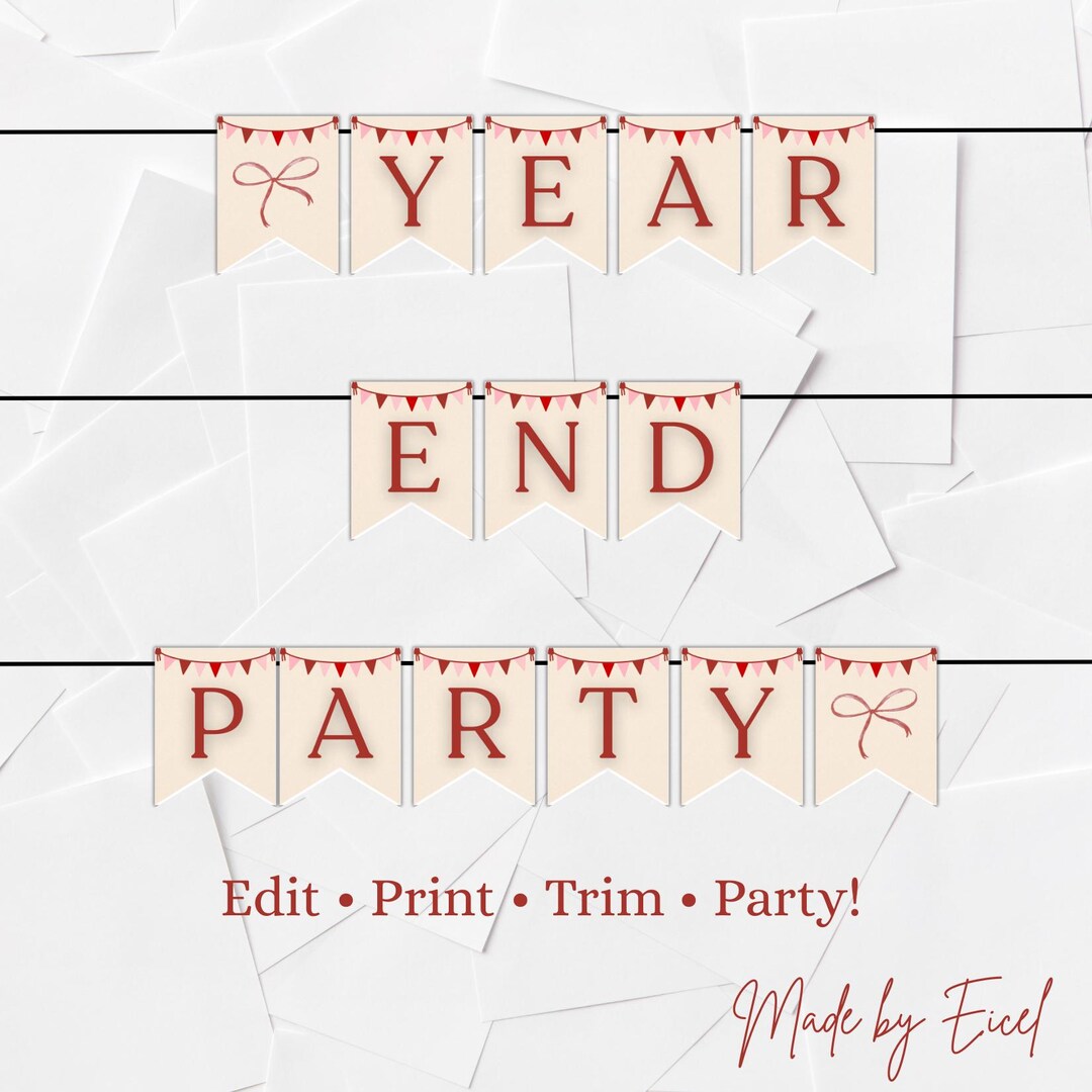 Beige and Red Year End Party Banner | Printable PDF Bunting | 8.5x11 ...