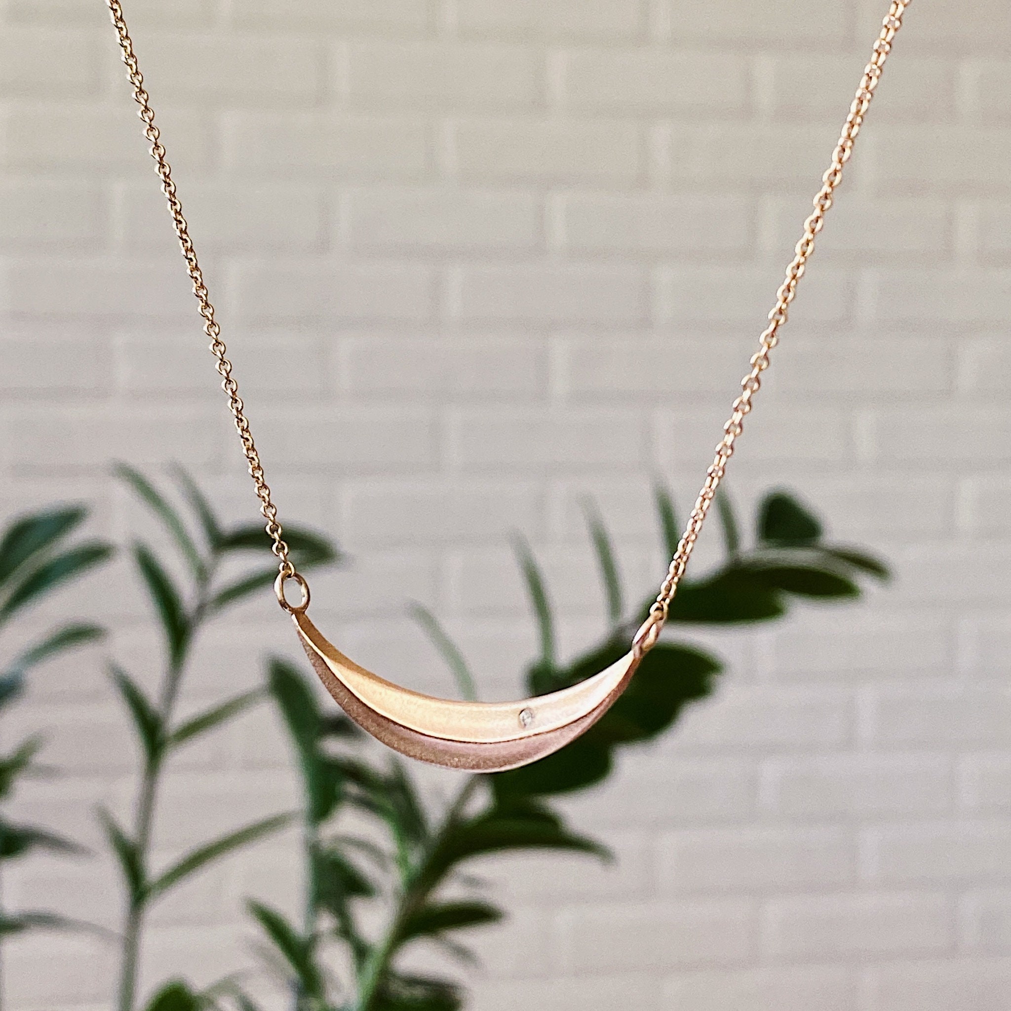 Gold and Diamond Wisp Necklace Crescent Pendant Moon - Etsy