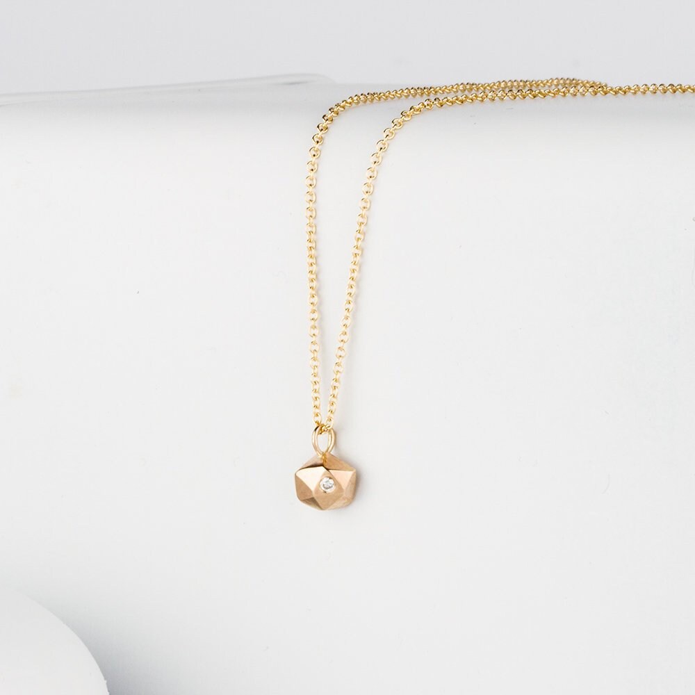 Gold and Diamond Tiny Fragment Necklace, Solid Gold, Real Gold, Faceted ...
